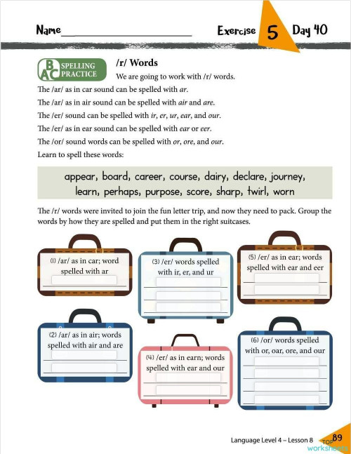 Lesson 8: Spelling Practice Pg 89-90 Ex 5. Interactive worksheet ...