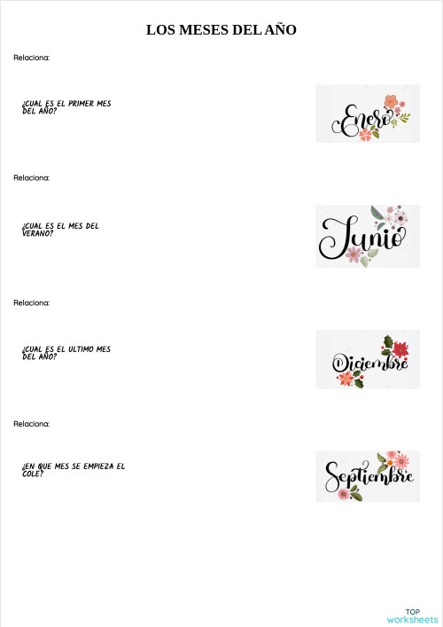 LOS MESES DEL AÑO. Ficha interactiva | TopWorksheets