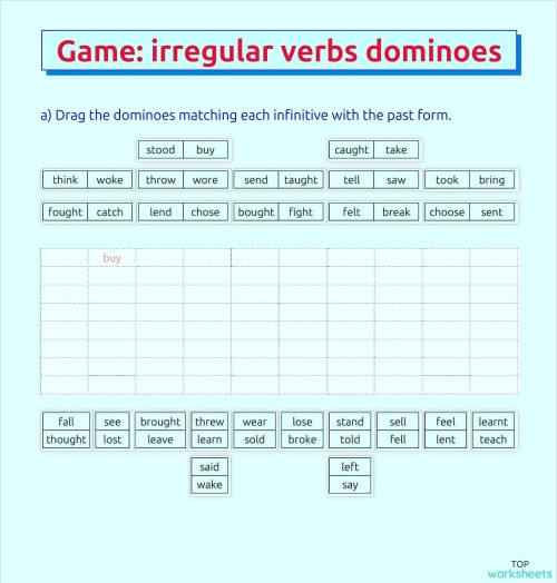 Game - irregular verbs dominoes (easy). Interactive worksheet ...