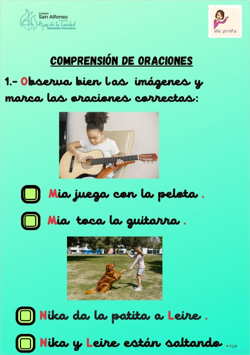 Comprensión de oraciones. Ficha interactiva | TopWorksheets