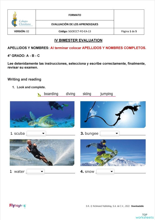 4th grade evaluation - IV bimester. Interactive worksheet | TopWorksheets
