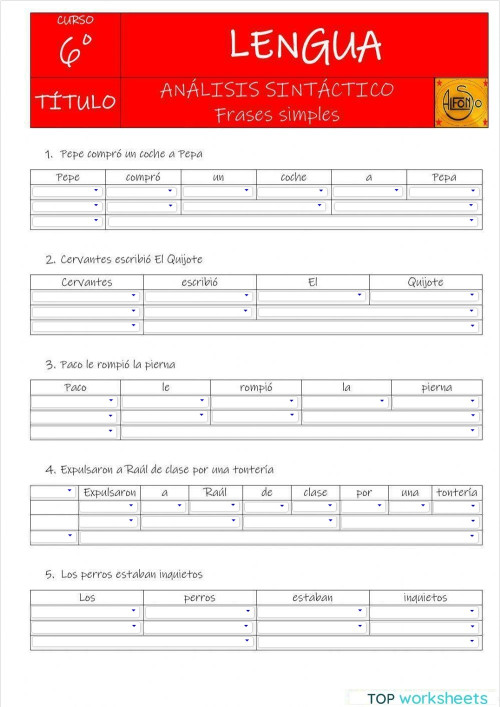 Analisis sintáctico. Ficha interactiva | TopWorksheets