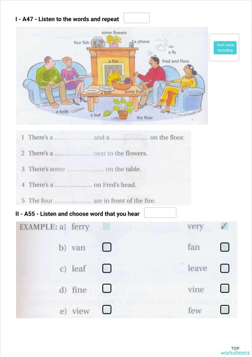Day 5 - /f/ & /v/ & /w/ sound. Interactive worksheet | TopWorksheets