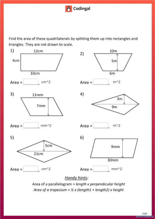 M_G08T02_WC03_Area_of_Quadrilaterals. Interactive worksheet | TopWorksheets