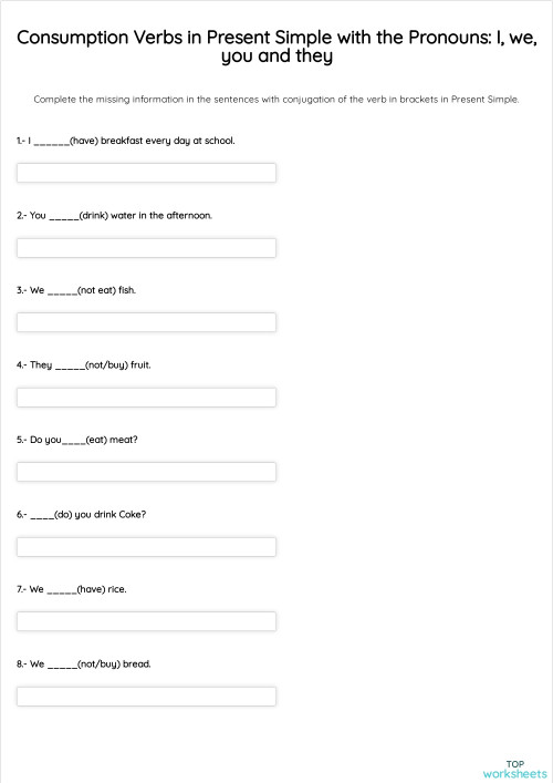 Consumption Verbs in Present Simple with the Pronouns: I, we, you and ...