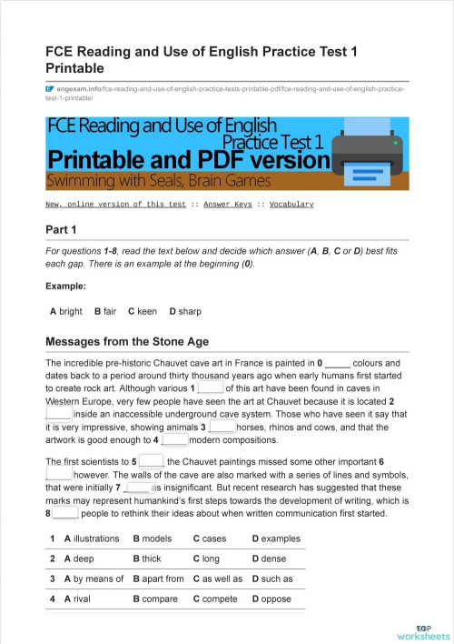 FCE test 1 (Copied). Interactive worksheet | TopWorksheets