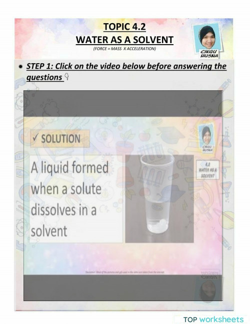 Revision on water as a solvent. Interactive worksheet | TopWorksheets
