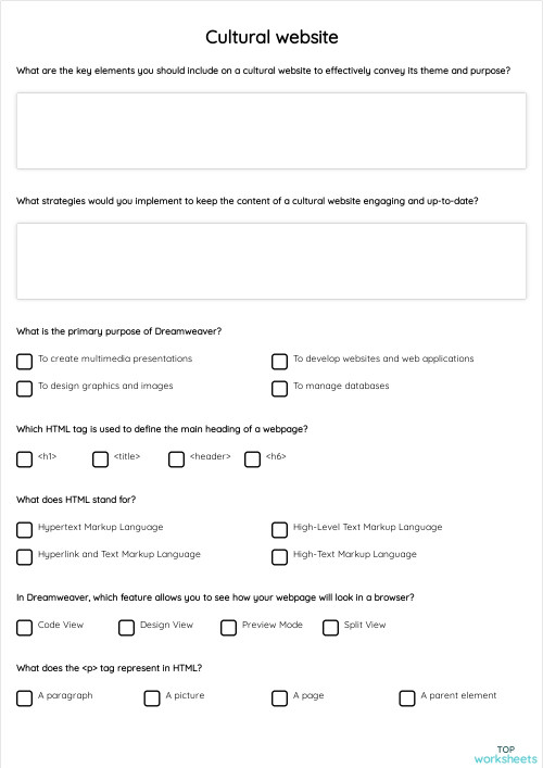 Cultural website. Interactive worksheet | TopWorksheets