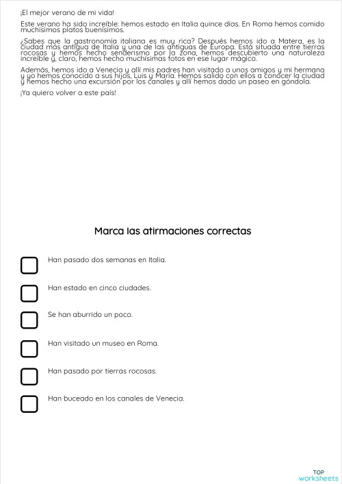 Pretérito perfecto compuesto Ficha 1. Ficha interactiva | TopWorksheets