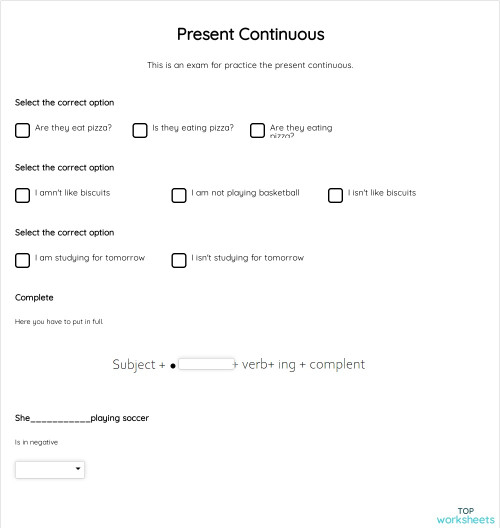 Present Continuous. Interactive worksheet | TopWorksheets