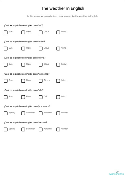 The weather in English. Ficha interactiva | TopWorksheets