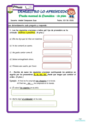2DO BIM- PRUEBA DE GRAMATICA -5TO. Ficha interactiva | TopWorksheets