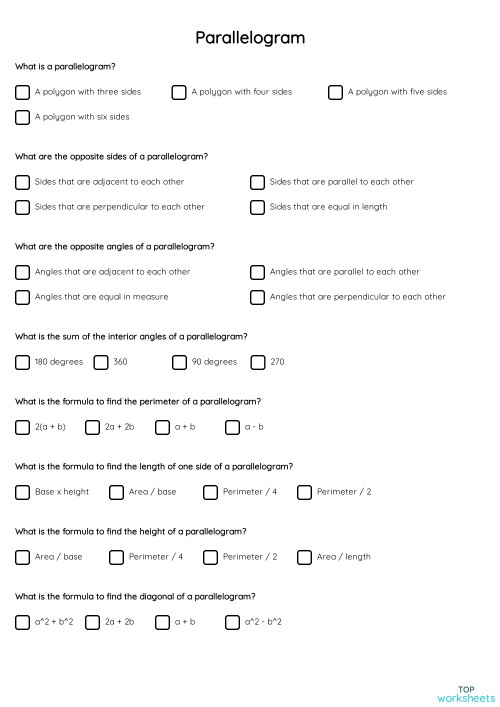 Parallelogram. Interactive worksheet | TopWorksheets