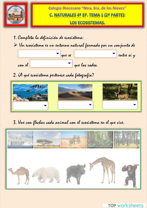 Tema 1. Los ecosistemas. Ficha interactiva | TopWorksheets