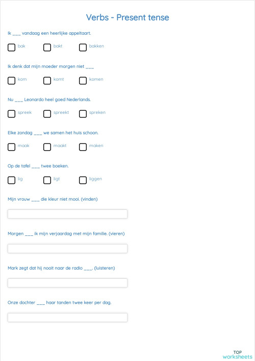 Interactive worksheets and online exercises in dutch | TopWorksheets