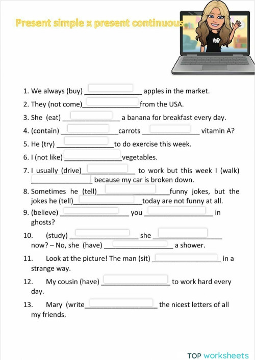 Present simple and continuous 4. Interactive worksheet | TopWorksheets