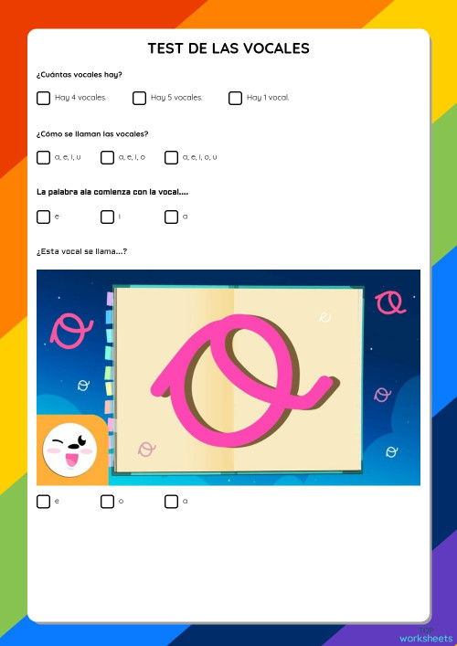 TEST DE LAS VOCALES. Ficha interactiva | TopWorksheets