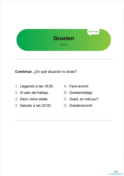 Groeten - Oefening. Interactive worksheet | TopWorksheets