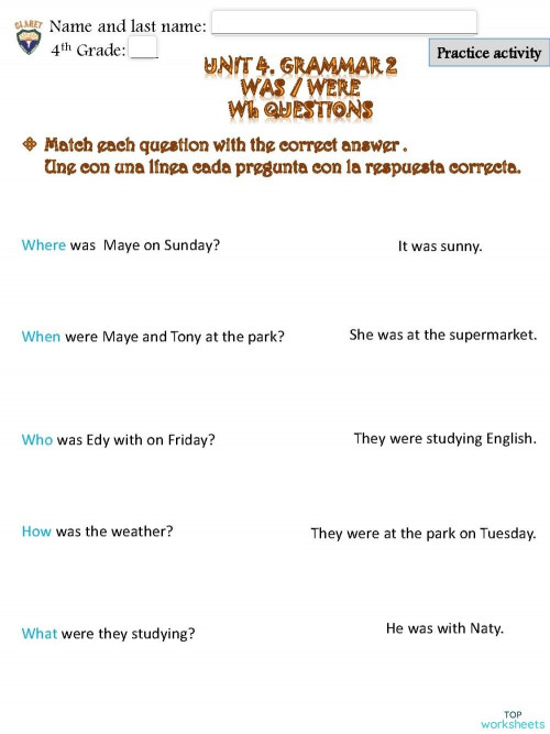 4th G. Unit 4. Grammar 2. Practice activity. Interactive worksheet ...