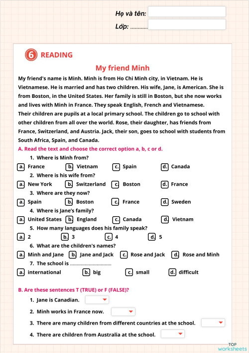 6. Reading and check. Interactive worksheet | TopWorksheets