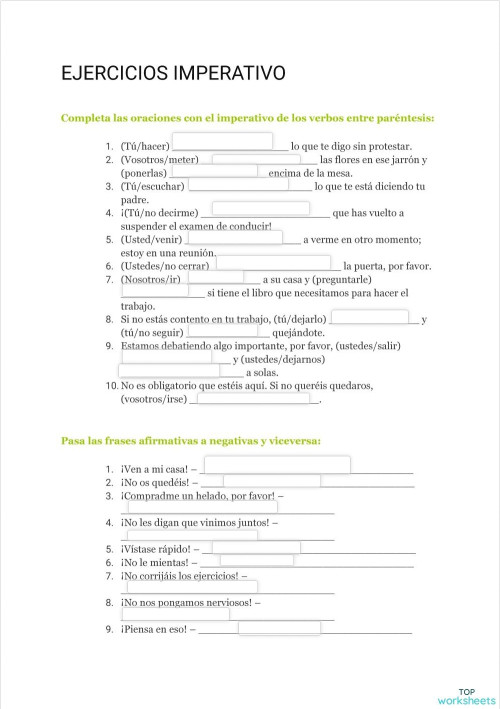 El imperativo. Ficha interactiva | TopWorksheets