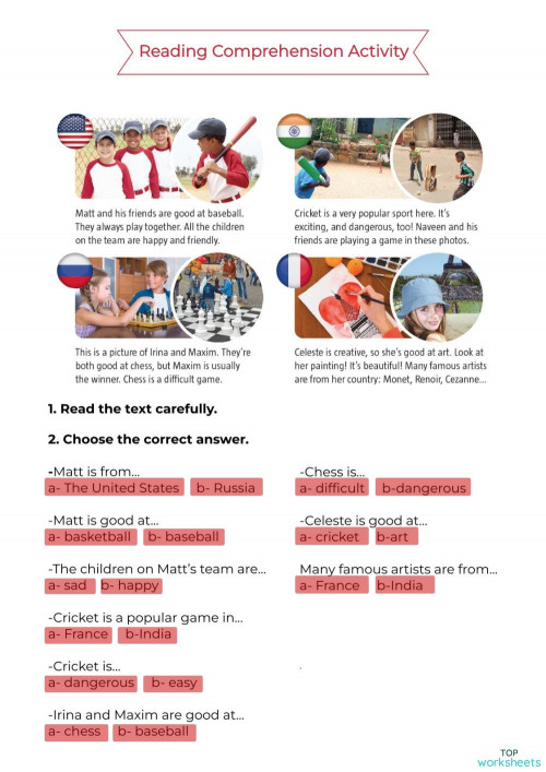 Reading Comprehension Activity 3. Interactive worksheet | TopWorksheets