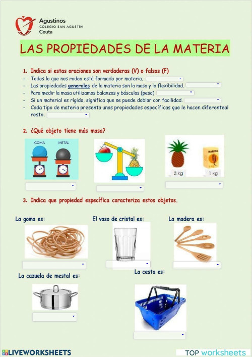 Propiedades de la Materia. Ficha interactiva | TopWorksheets