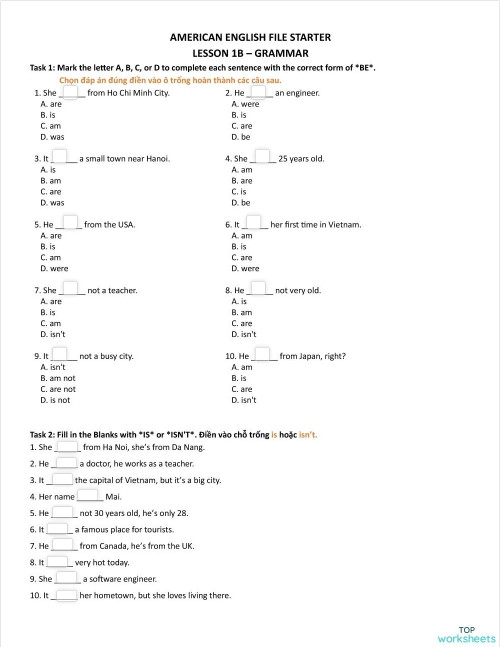 AEF Starter - 1B - Grammar. Interactive worksheet | TopWorksheets