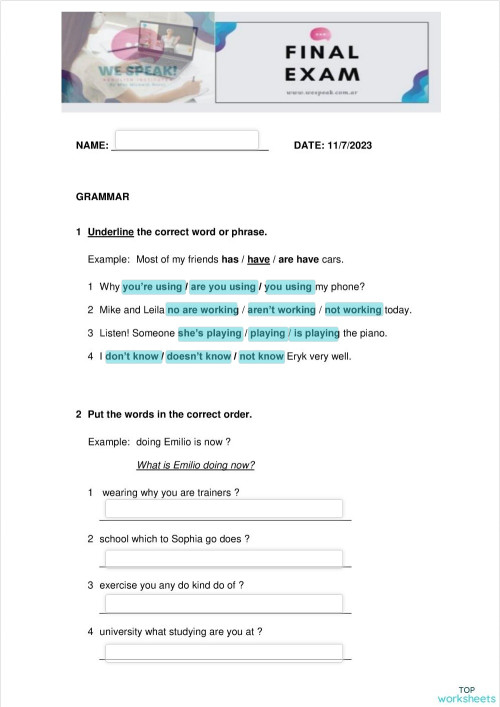 FINAL EXAM PRE INTERMEDIATE HOTEL. Interactive worksheet | TopWorksheets