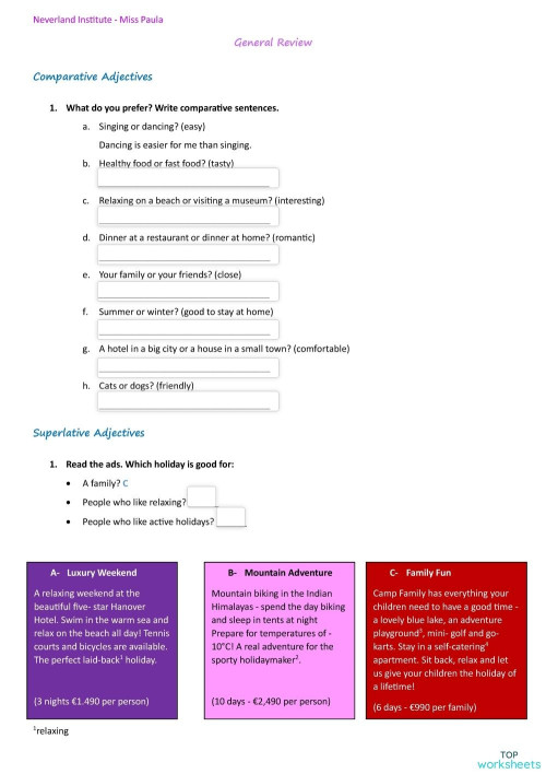 General Review- Comparative and Superlative Adjectives. Interactive ...