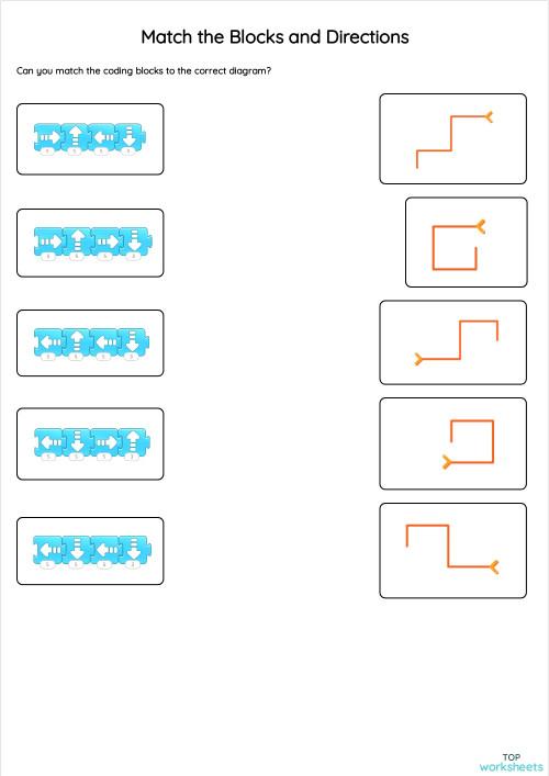 Match the Blocks and Directions. Interactive worksheet | TopWorksheets