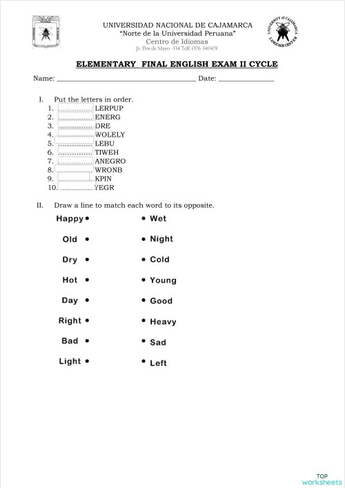 FINAL ENGLISH EXAM UNIT II. Interactive worksheet | TopWorksheets