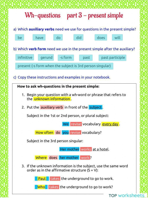 Wh-questions - part 3. Interactive worksheet | TopWorksheets