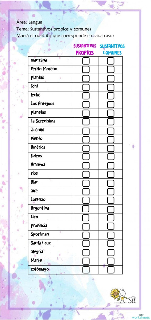 Sustantivos propios y comunes. Ficha interactiva | TopWorksheets