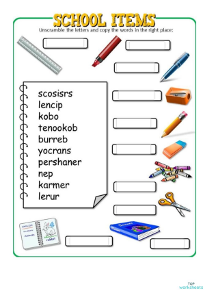 School items. Interactive worksheet | TopWorksheets
