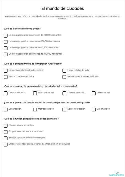 El mundo de ciudades. Ficha interactiva | TopWorksheets