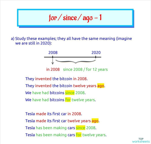 For - since - ago 1. Interactive worksheet | TopWorksheets