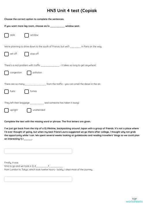 HN3 Unit 4 test (Copiak. Interactive worksheet | TopWorksheets