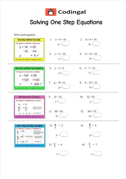 M_G06T02_WC01_Solving one step Equations. Interactive worksheet | TopWorksheets