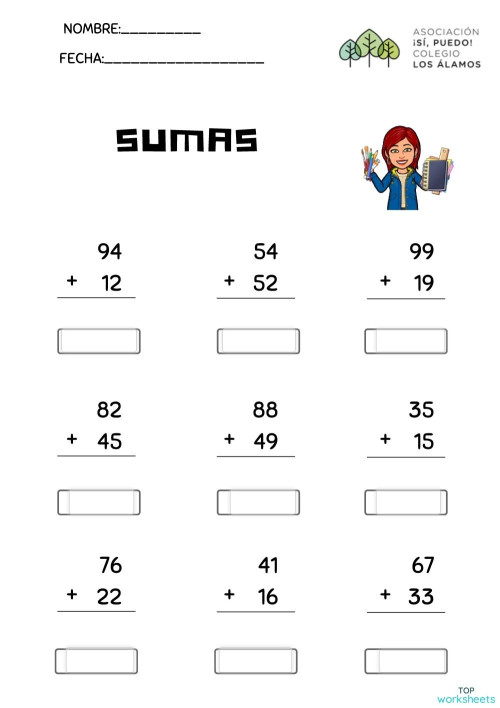 sumas con llevadas. Ficha interactiva | TopWorksheets