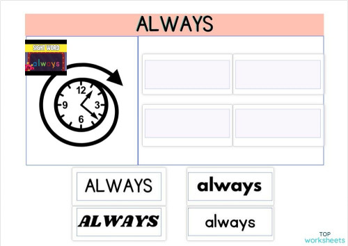 Sight Words 4 -always,. Interactive worksheet | TopWorksheets