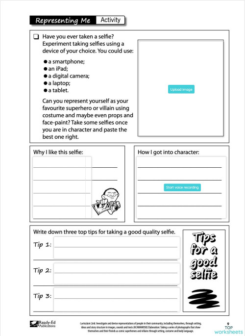 Selfie Worksheet. Interactive worksheet | TopWorksheets