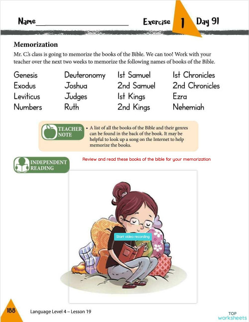 Lesson 19: Memorization Pg 188 Ex 1. Interactive worksheet | TopWorksheets