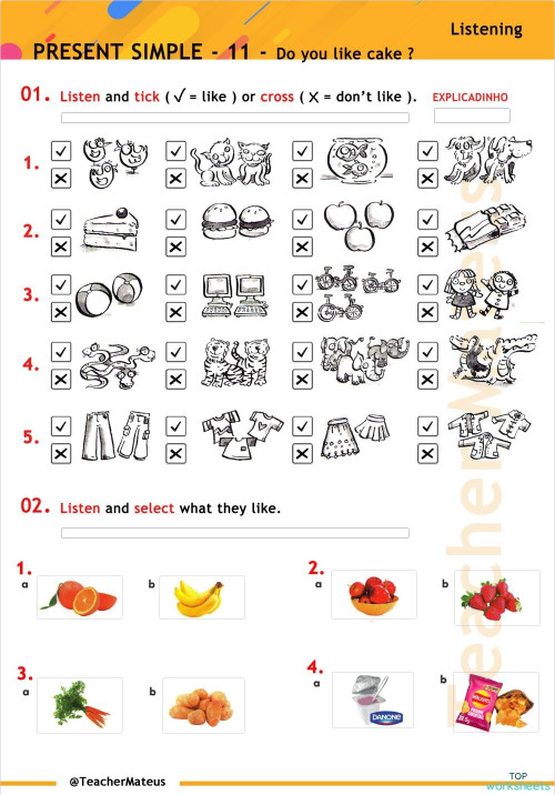 029 - PRESENT SIMPLE - 11 - Do you like cake ? - Listening. Interactive ...