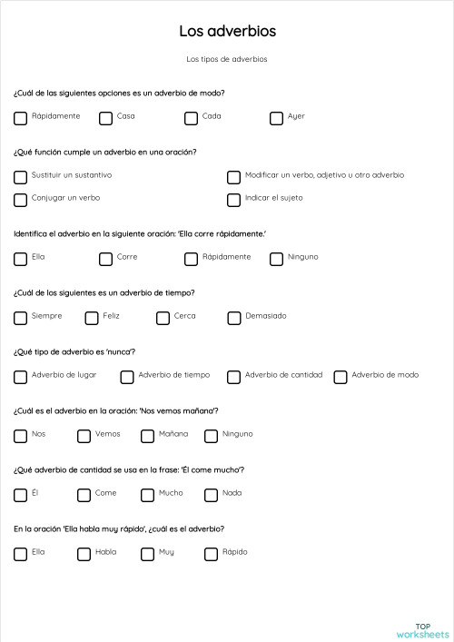 Adverbios de lugar y tiempo. Ficha interactiva | TopWorksheets