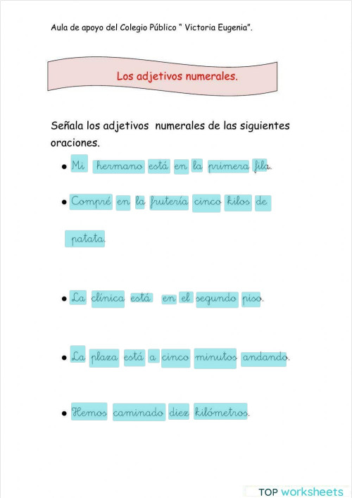 Adjetivos numerales. Ficha interactiva | TopWorksheets
