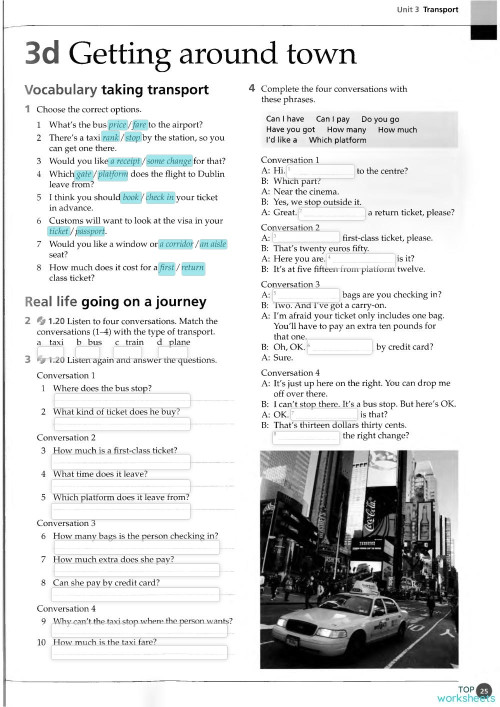 3d Getting around town. Interactive worksheet | TopWorksheets