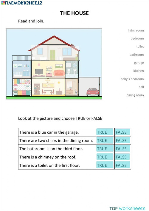 The house (read and join). Interactive worksheet | TopWorksheets