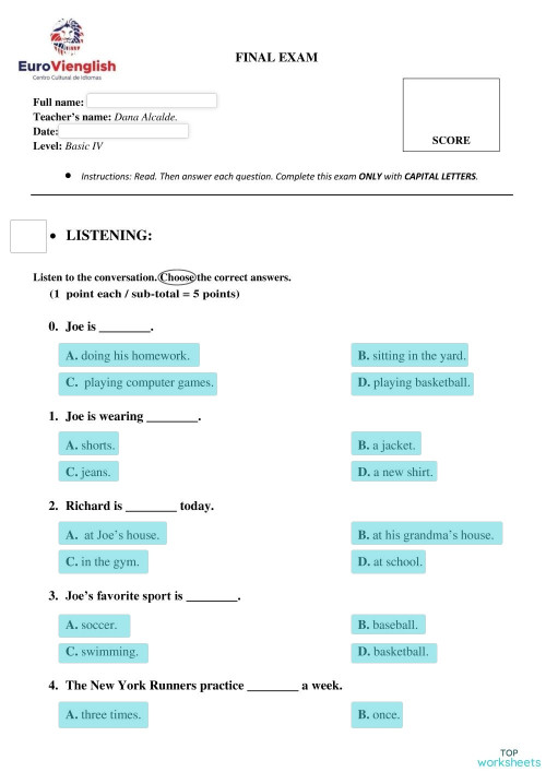 FINAL TEST -OXB4. Interactive worksheet | TopWorksheets