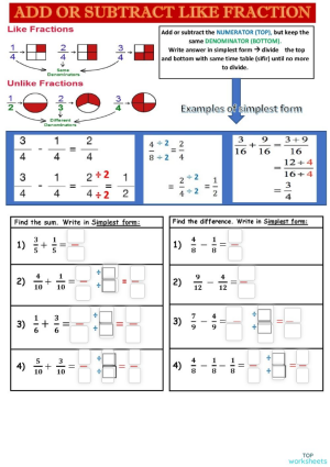 ADD OR SUBTRACT LIKE FRACTIONS. Interactive worksheet | TopWorksheets